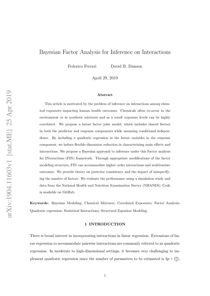 Bayesian Factor Analysis For Inference On Interactions Deepai