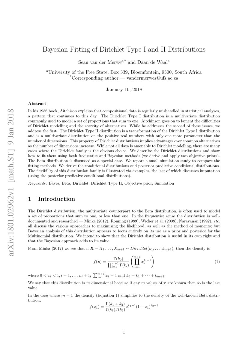 Bayesian Fitting of Dirichlet Type I and II Distributions | DeepAI