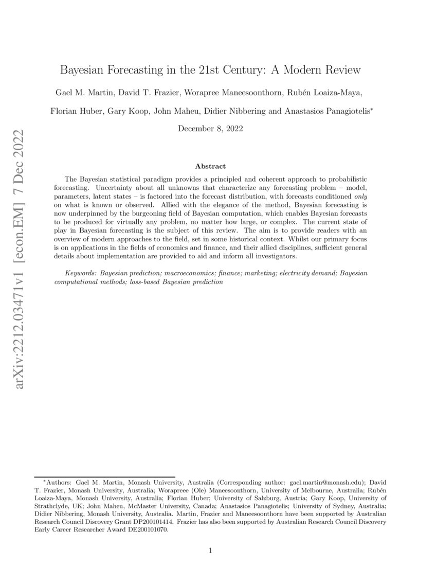 Bayesian Forecasting in the 21st Century: A Modern Review | DeepAI Bayesian Forecasting in the 21st Century: A Modern Review | DeepAI
