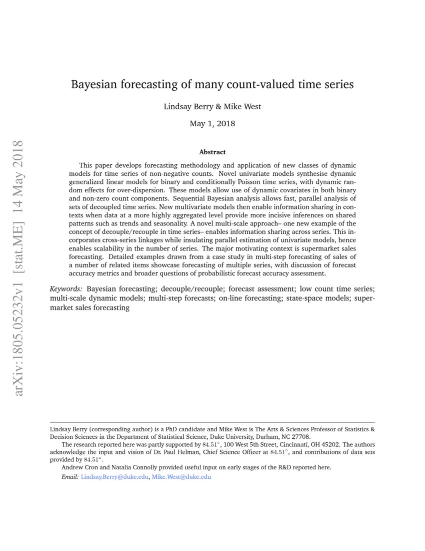 Bayesian Forecasting Of Many Count Valued Time Series Deepai