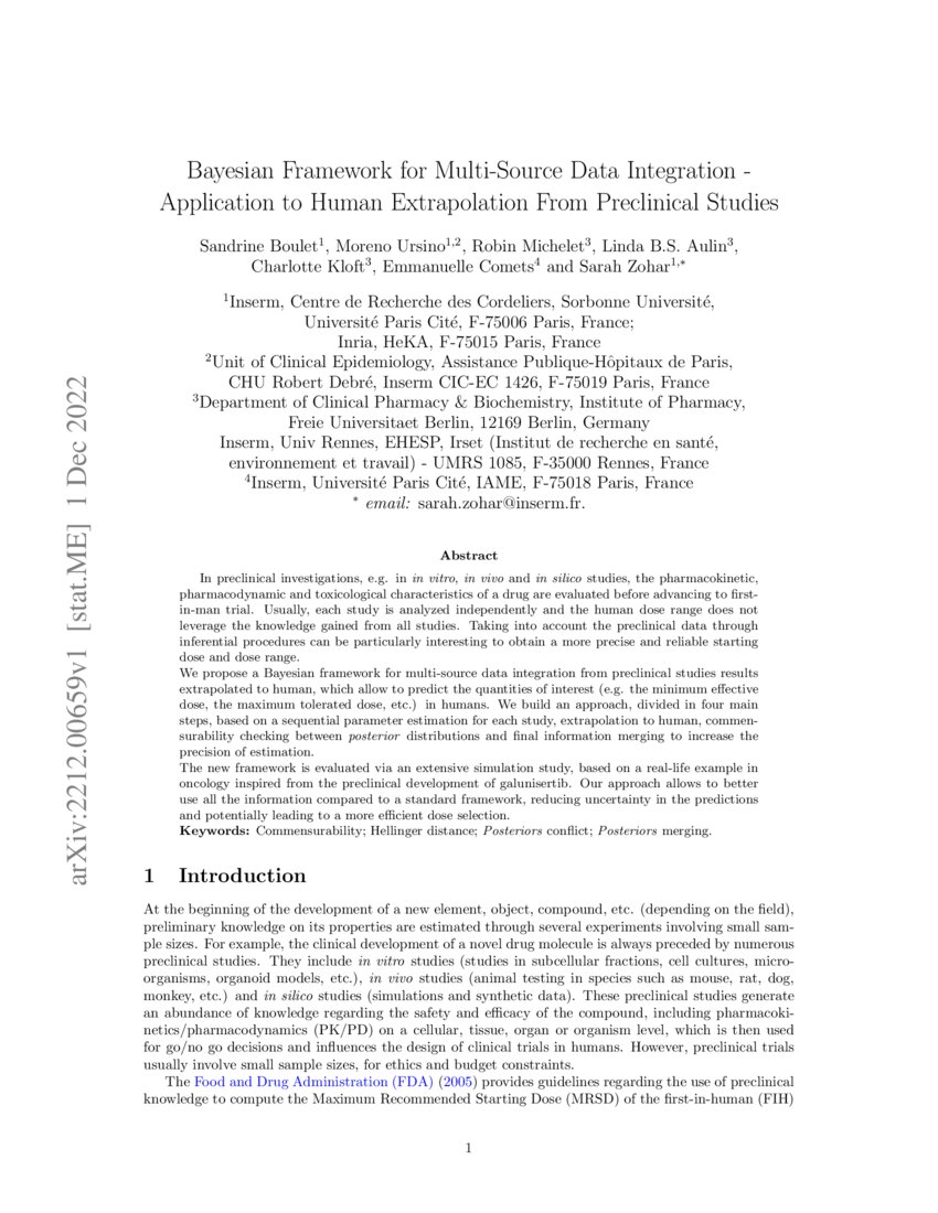 Bayesian Framework For Multi Source Data Integration Application To Human Extrapolation From