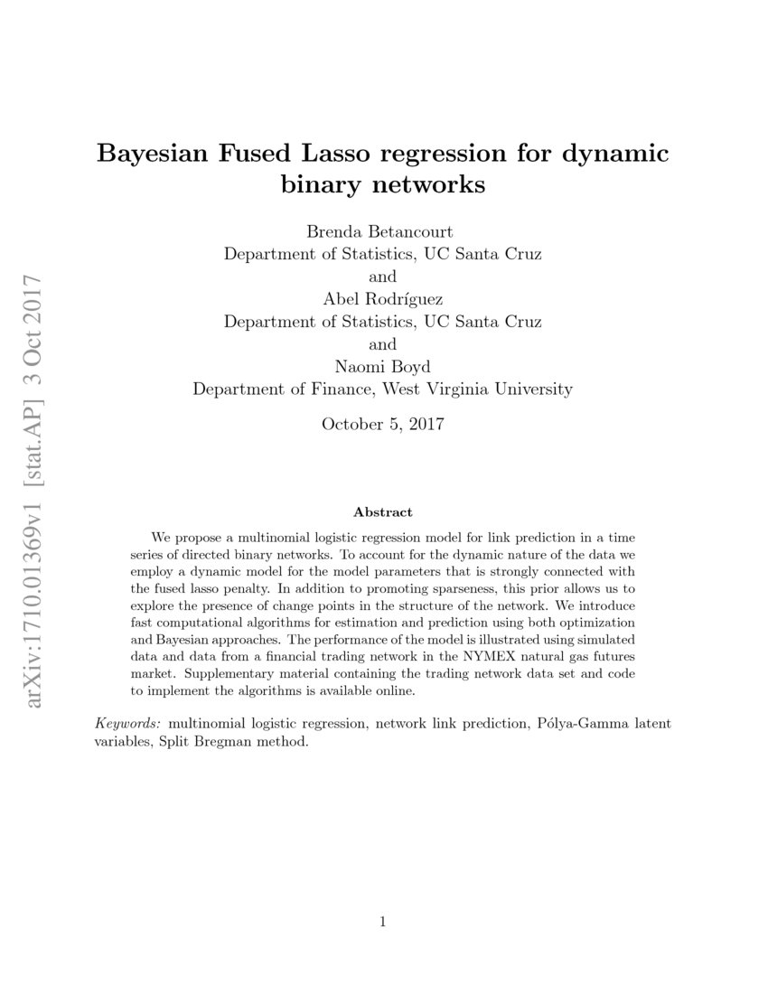 Bayesian Fused Lasso regression for dynamic binary networks | DeepAI