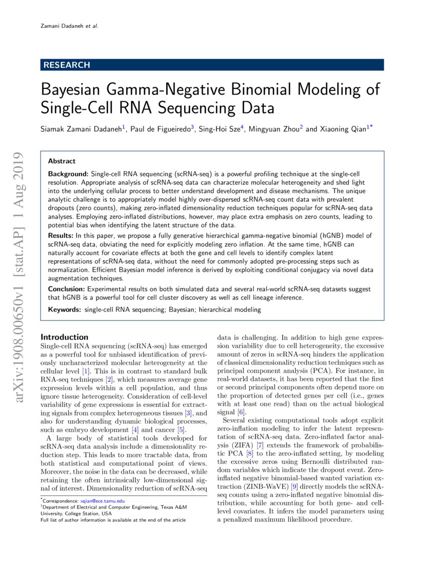 Bayesian Gamma-Negative Binomial Modeling of Single-Cell RNA Sequencing Data | DeepAI