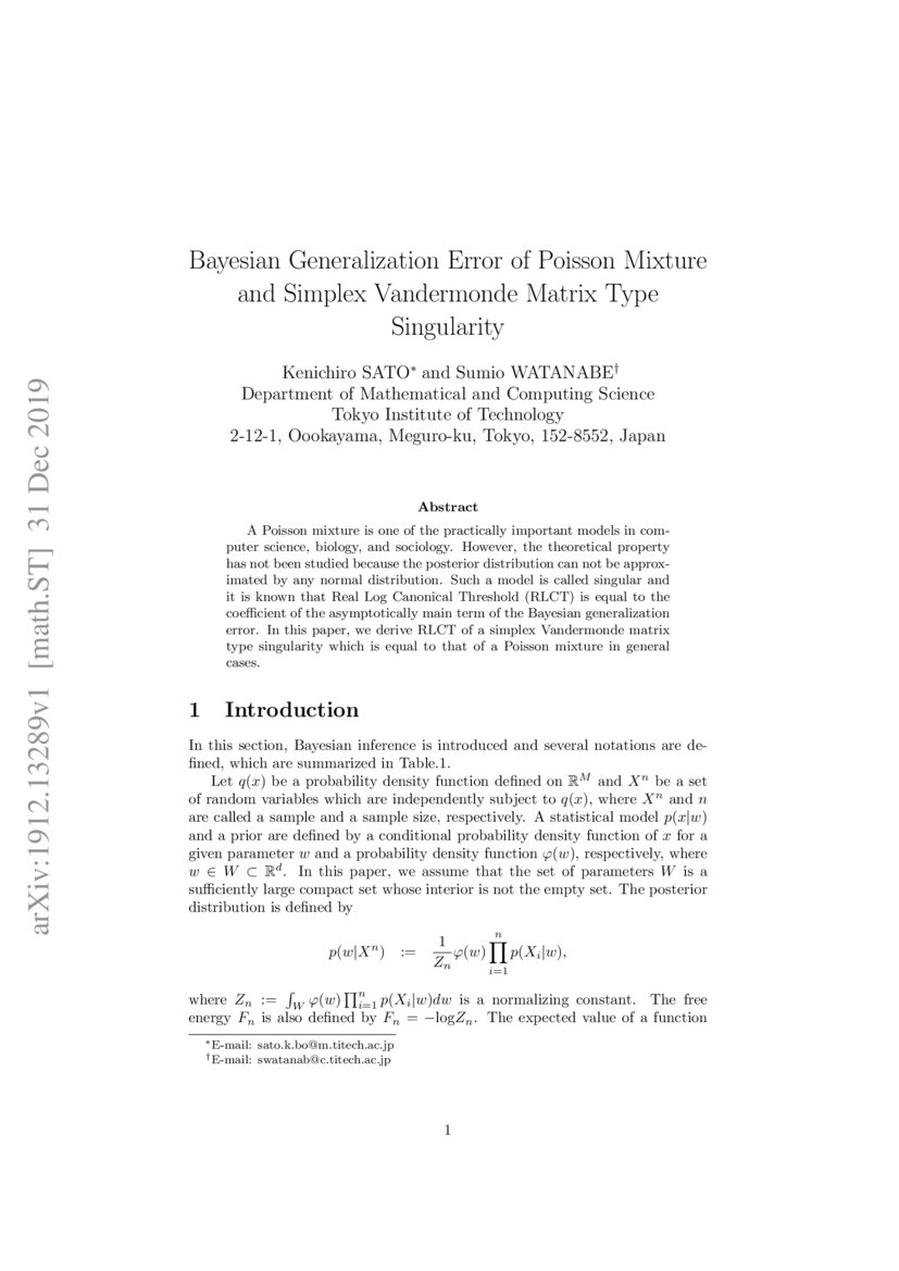 Bayesian Generalization Error Of Poisson Mixture And Simplex Vandermonde Matrix Type Singularity