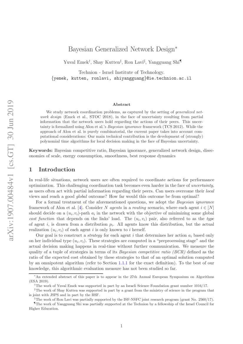 Bayesian Generalized Network Design | DeepAI