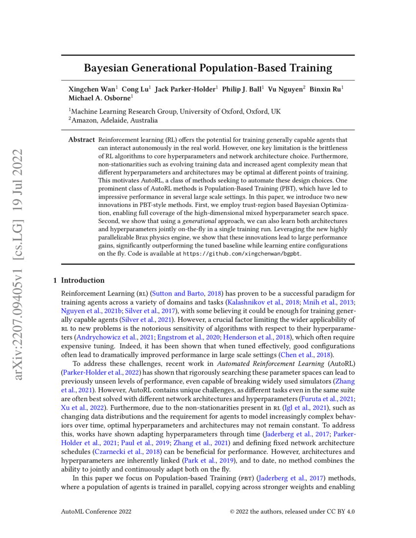 Bayesian Generational Population-Based Training | DeepAI