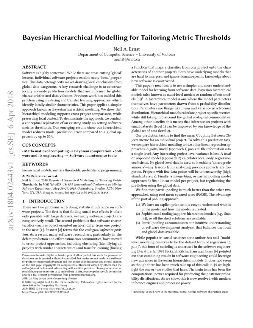 Bayesian Hierarchical Modelling for Tailoring Metric Thresholds | DeepAI