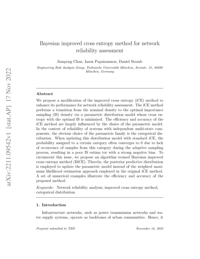 Bayesian Improved Cross Entropy Method For Network Reliability Assessment Deepai