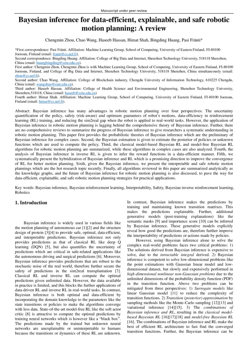 Bayesian inference for data-efficient, explainable, and safe robotic ...