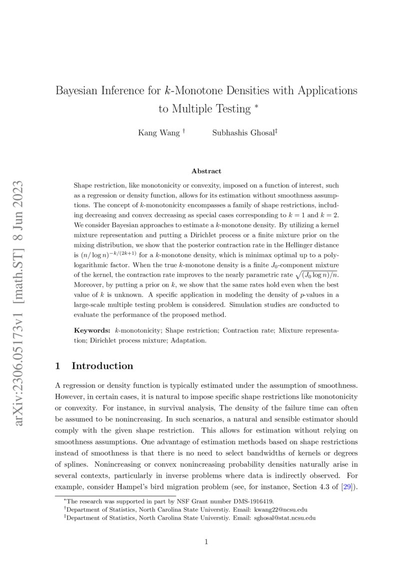 Bayesian Inference For K Monotone Densities With Applications To Multiple Testing Deepai