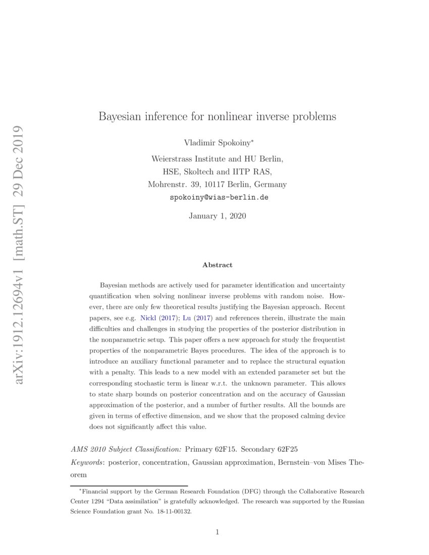 Bayesian Inference For Nonlinear Inverse Problems Deepai