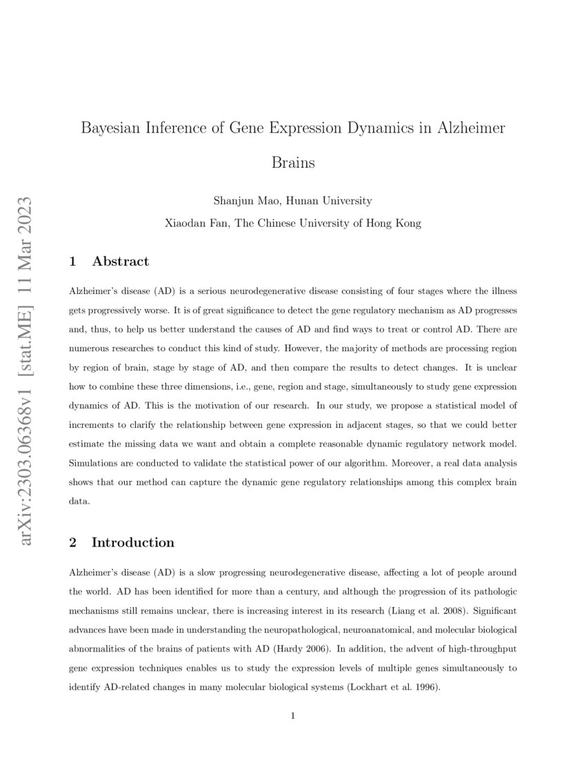 Bayesian Inference of Gene Expression Dynamics in Alzheimer Brains | DeepAI