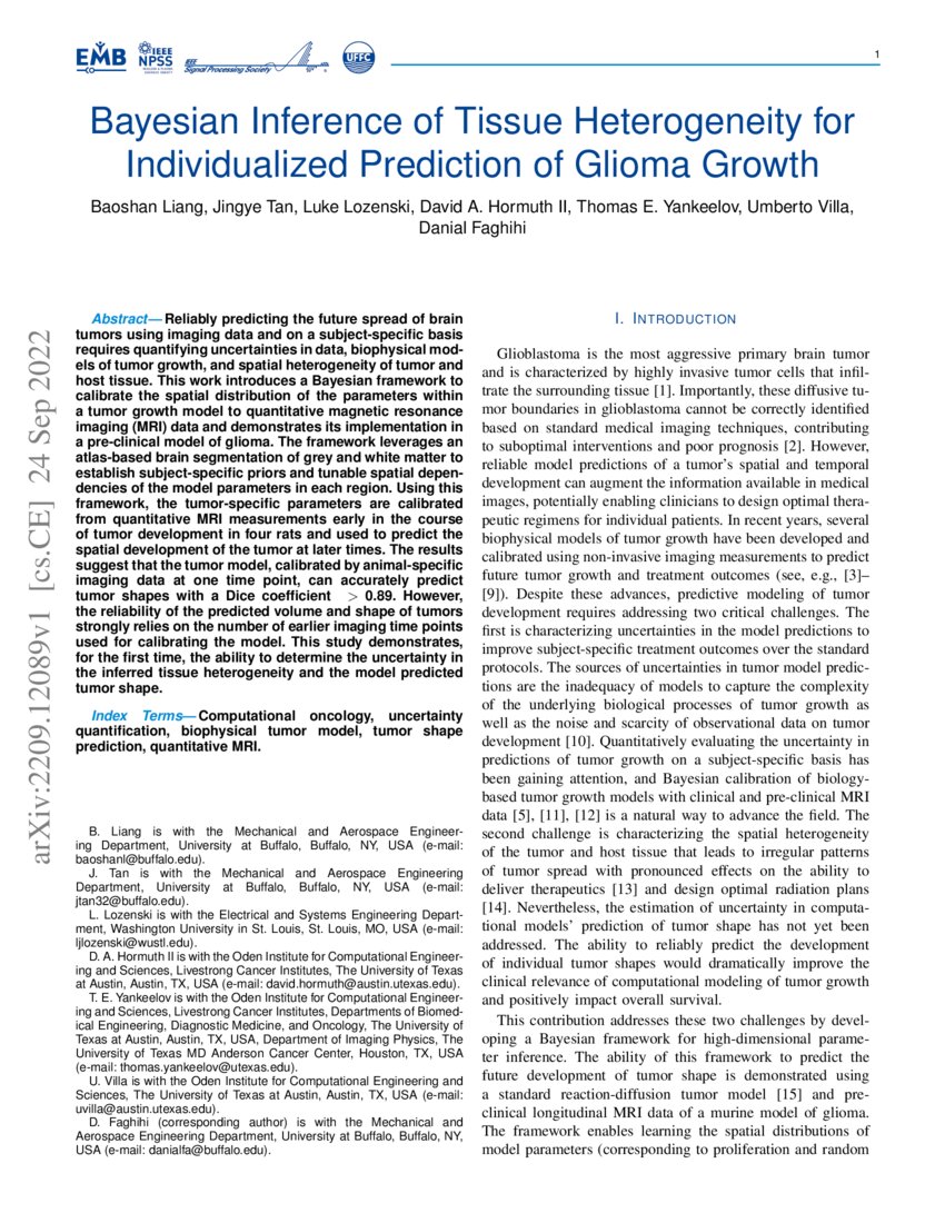 Bayesian Inference of Tissue Heterogeneity for Individualized Prediction of Glioma Growth | DeepAI