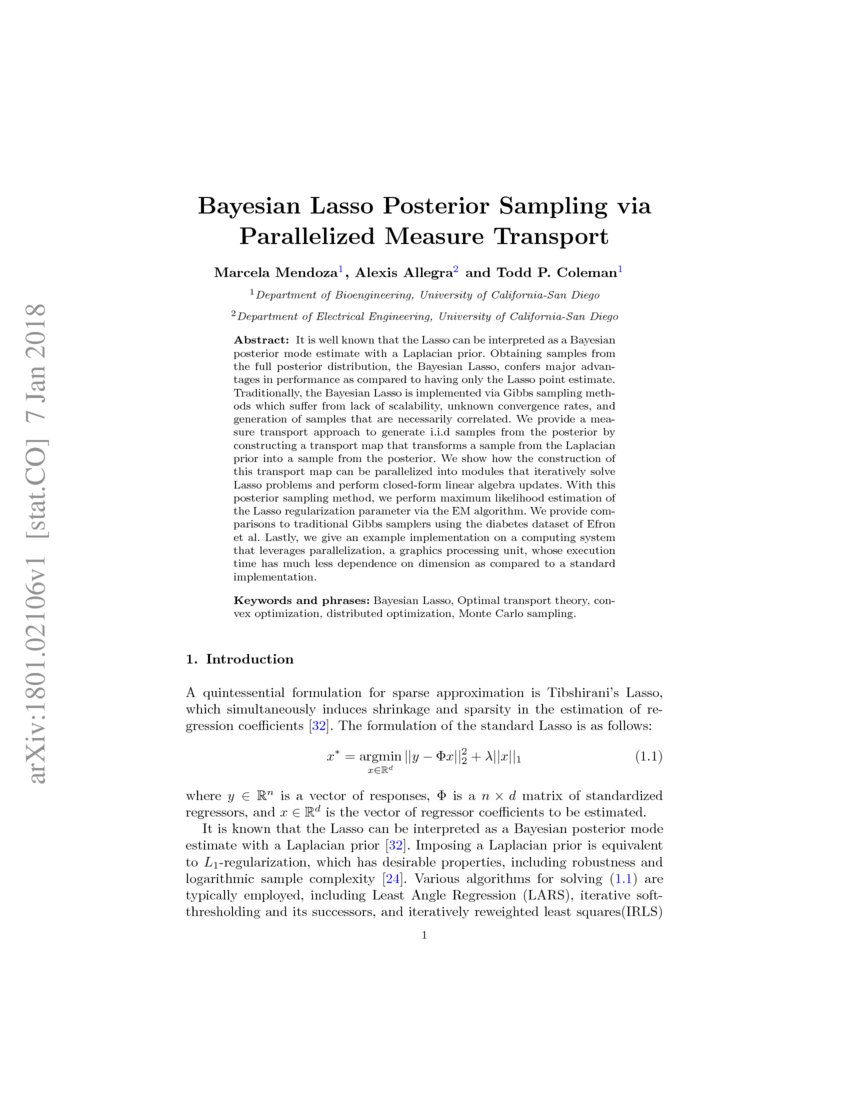 Bayesian Lasso Posterior Sampling via Parallelized Measure Transport | DeepAI