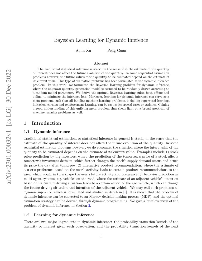 Bayesian Learning for Dynamic Inference | DeepAI Bayesian Learning for Dynamic Inference | DeepAI