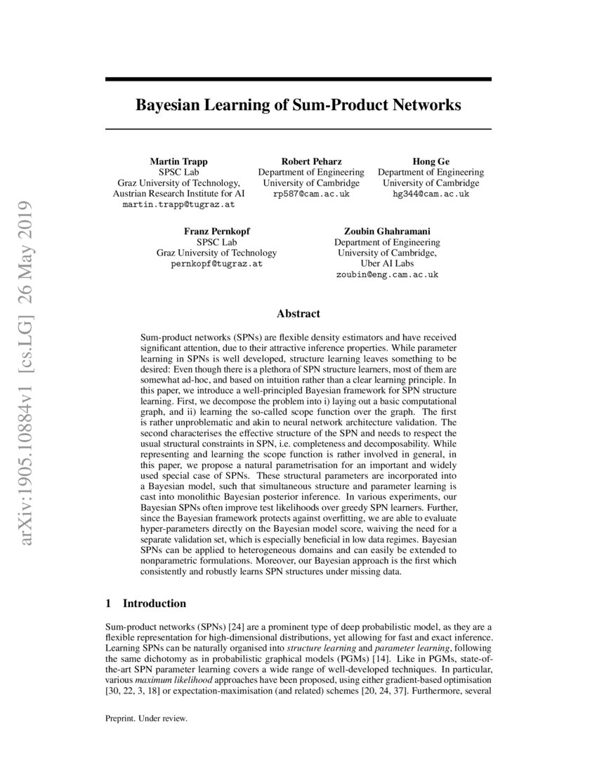 Bayesian Learning Of Sum Product Networks Deepai