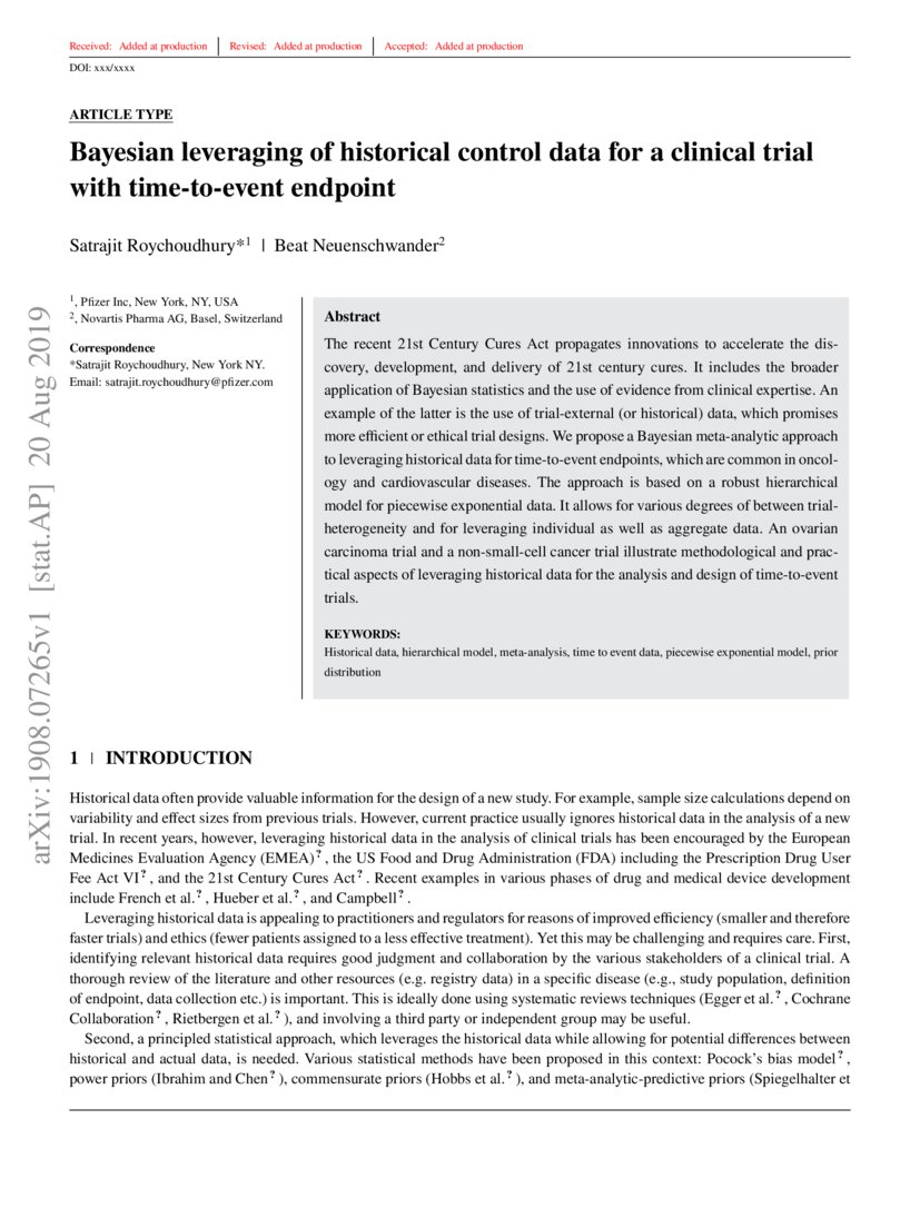 Bayesian Leveraging Of Historical Control Data For A Clinical Trial