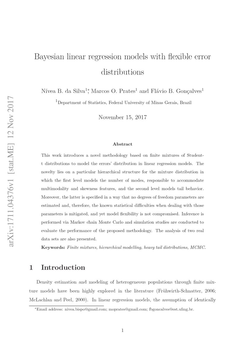 Bayesian Linear Regression Models With Flexible Error Distributions