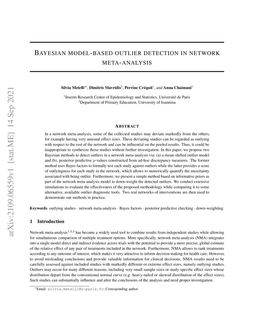Bayesian Model Based Outlier Detection In Network Meta Analysis Deepai