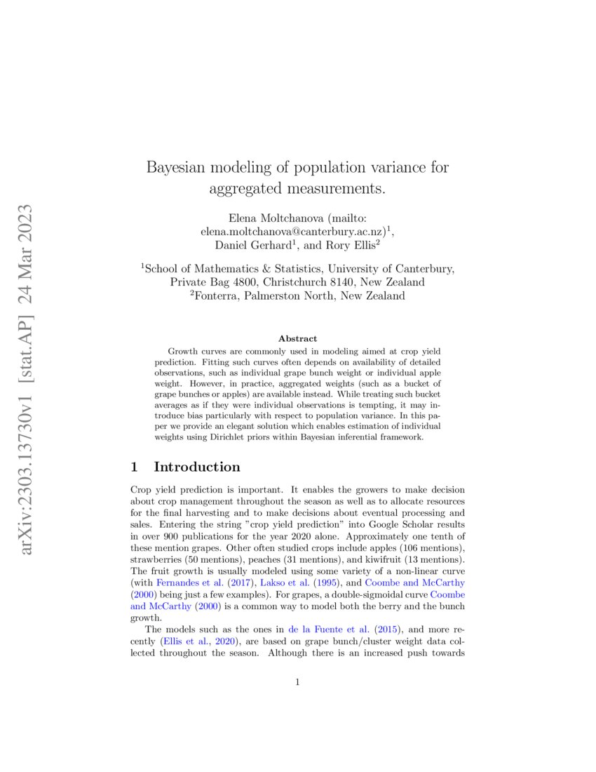Bayesian Modeling Of Population Variance For Aggregated Measurements Deepai
