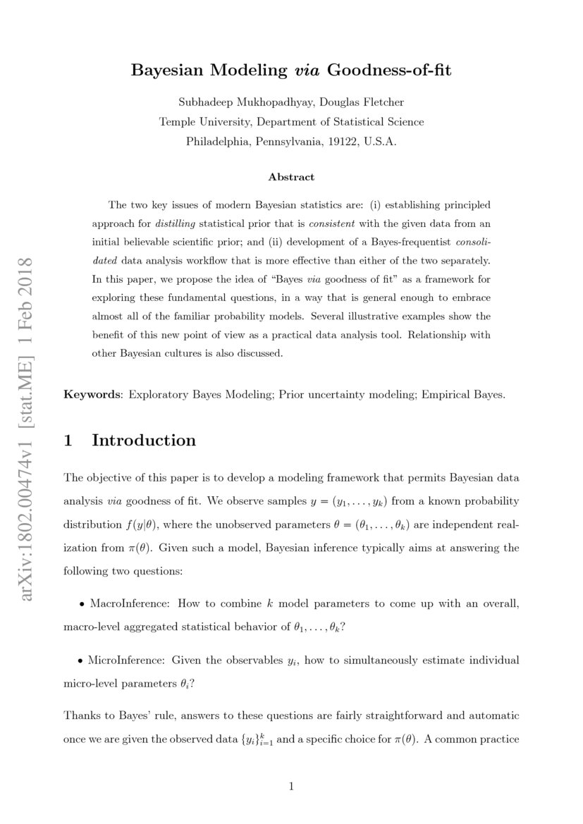 Bayesian Modeling Via Goodness Of Fit Deepai