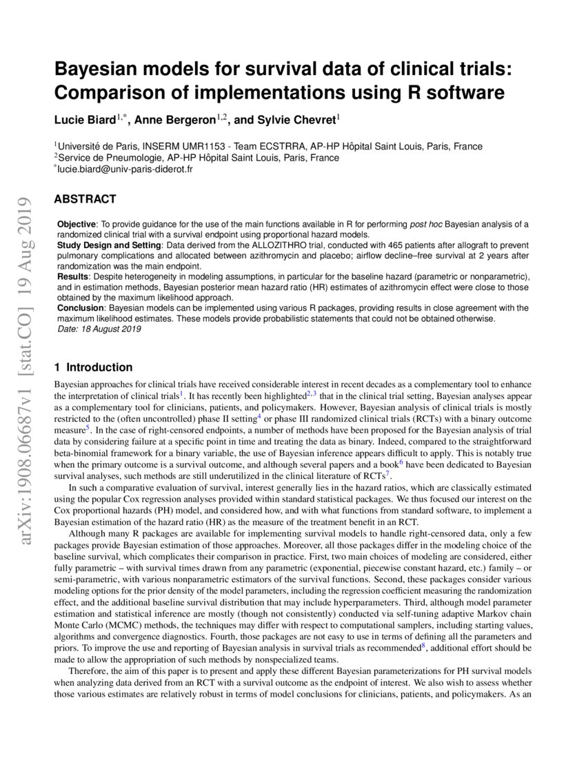 Bayesian Models For Survival Data Of Clinical Trials Comparison Of