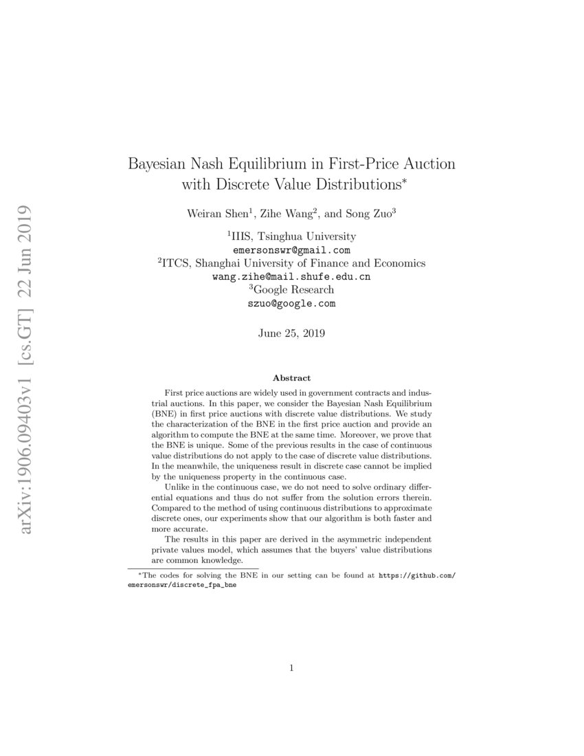Bayesian Nash Equilibrium in First-Price Auction with Discrete Value ...