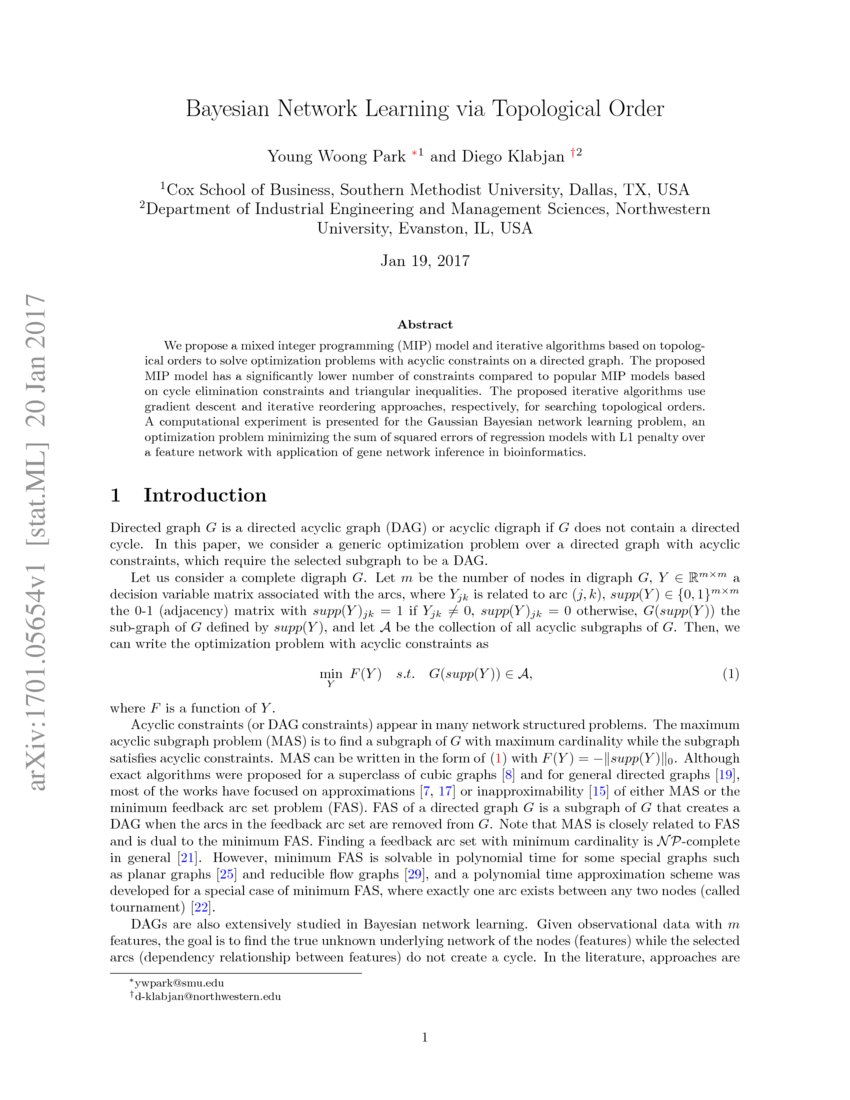 Bayesian Network Learning via Topological Order | DeepAI