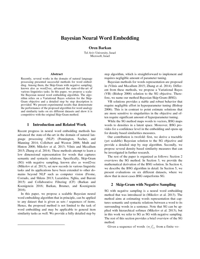 Bayesian Neural Word Embedding | DeepAI Bayesian Neural Word Embedding | DeepAI