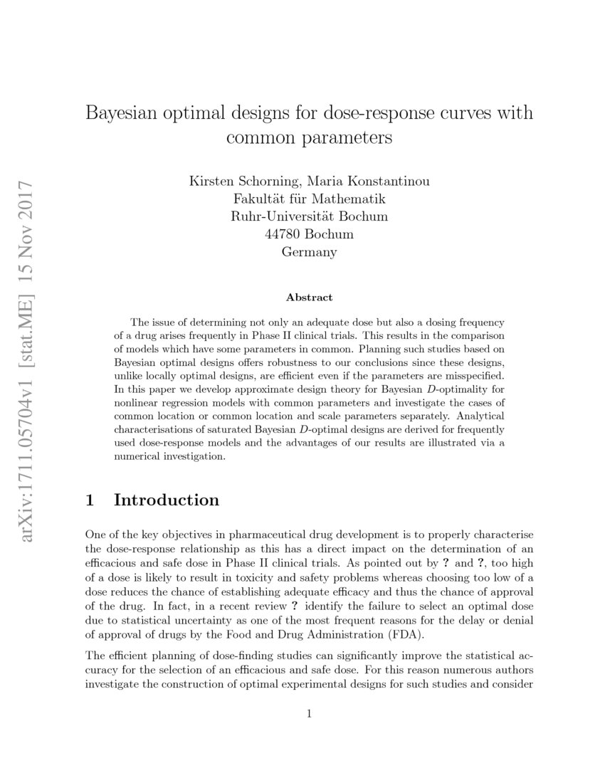 Bayesian optimal designs for dose-response curves with common ... Bayesian optimal designs for dose-response curves with common ...