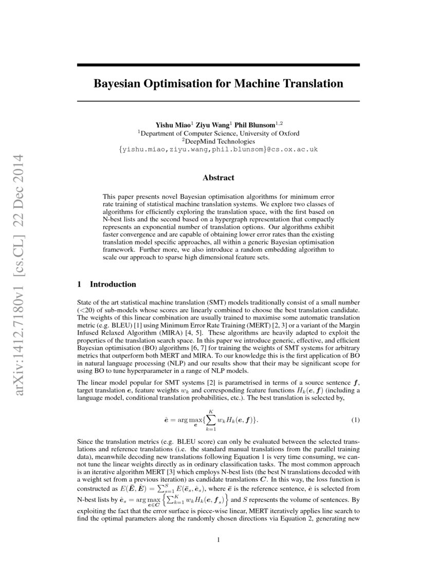 Bayesian Optimisation for Machine Translation | DeepAI Bayesian Optimisation for Machine Translation | DeepAI