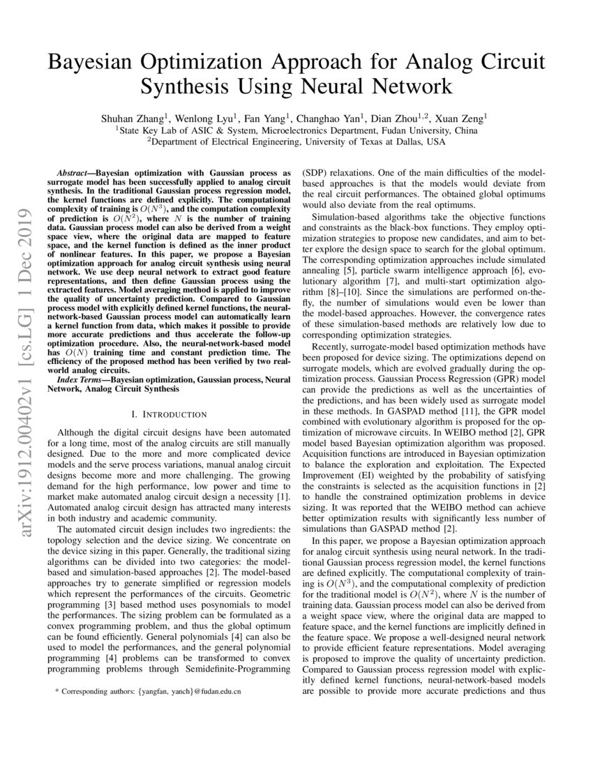 Bayesian Optimization Approach For Analog Circuit Synthesis Using Neural Network Deepai 