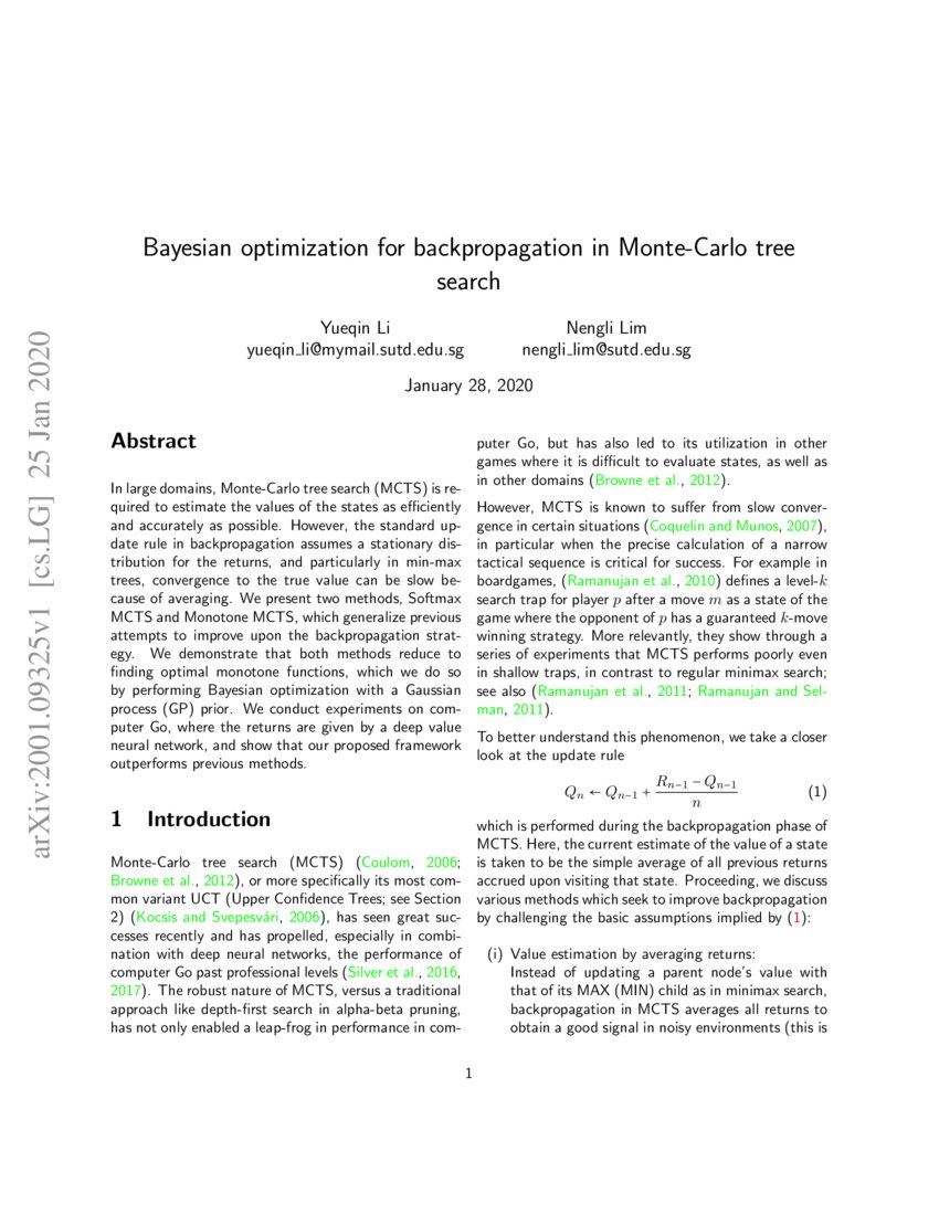 Bayesian optimization for backpropagation in Monte-Carlo tree search | DeepAI