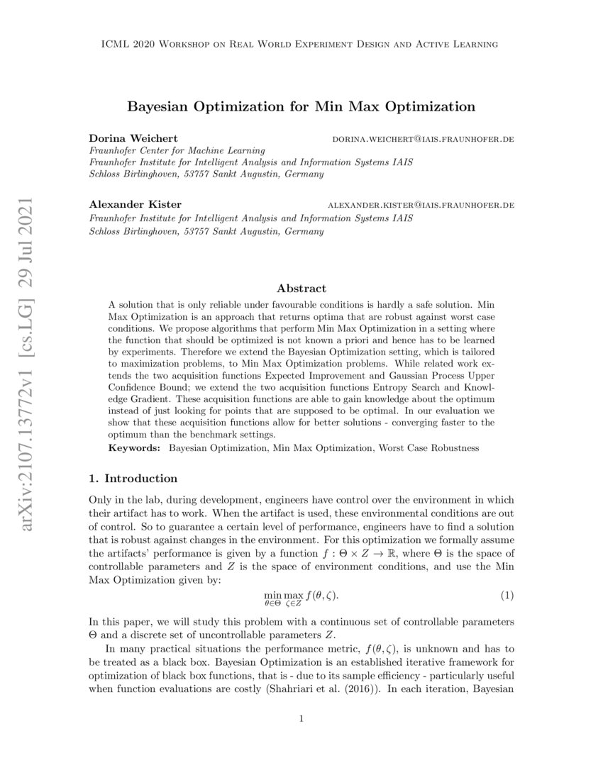 Bayesian Optimization for Min Max Optimization | DeepAI