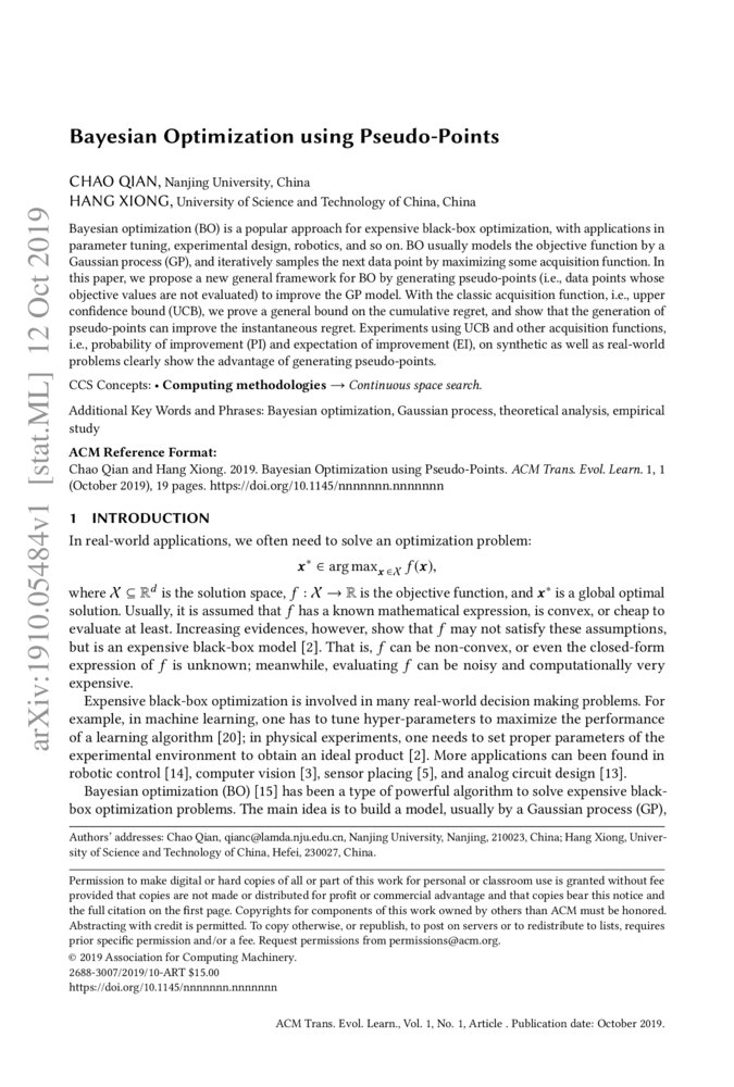 Bayesian Optimization using Pseudo-Points | DeepAI