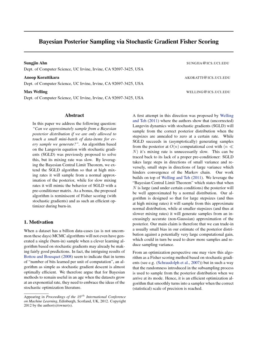 Bayesian Posterior Sampling via Stochastic Gradient Fisher Scoring | DeepAI