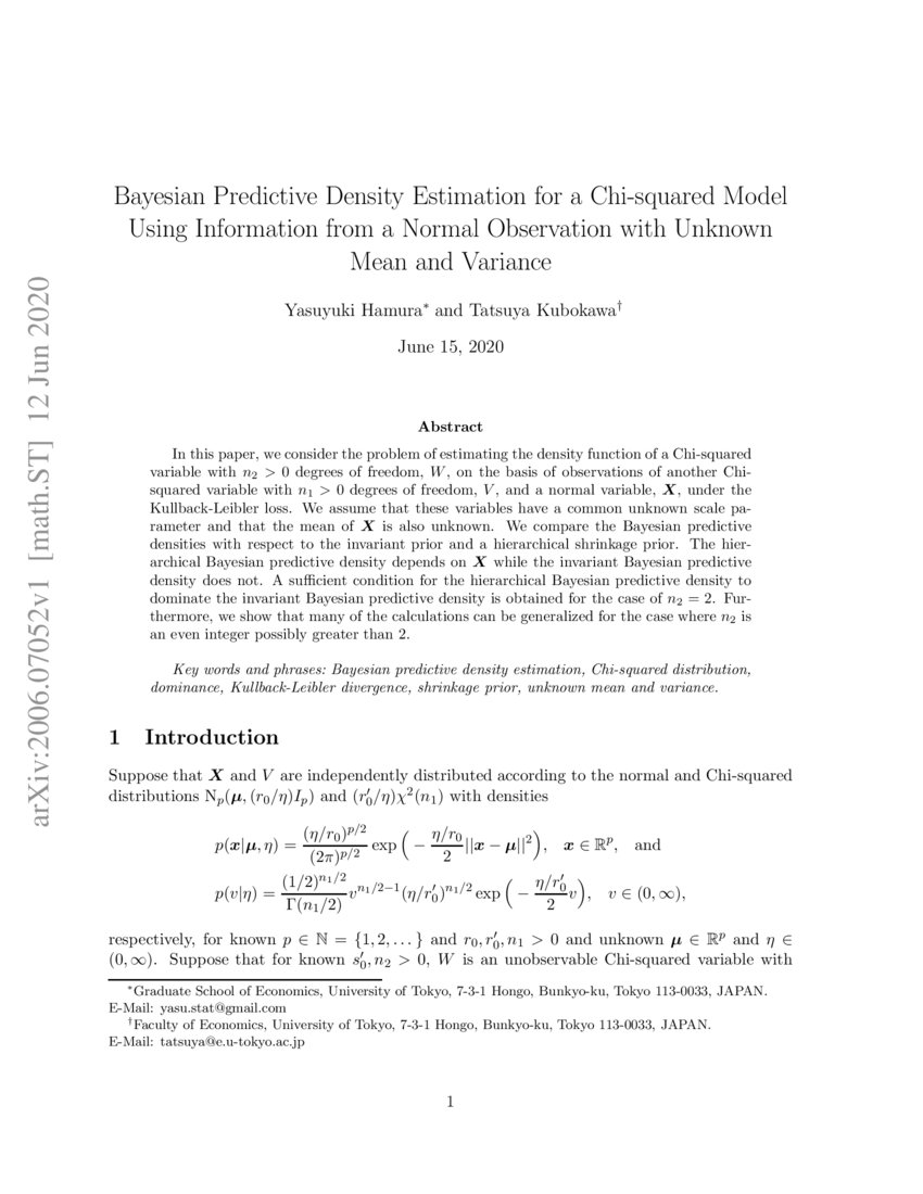 Bayesian Predictive Density Estimation For A Chi Squared Model Using
