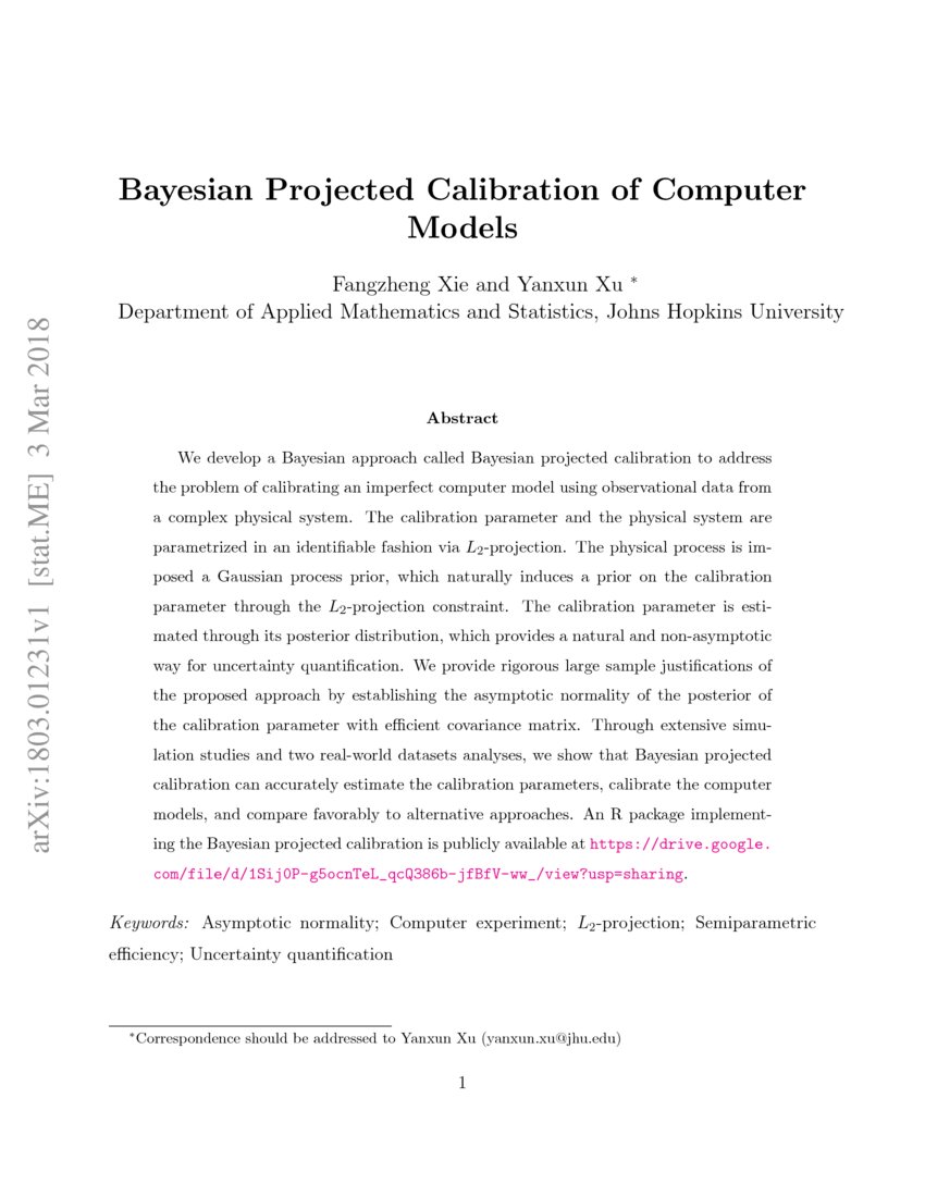 Bayesian Projected Calibration of Computer Models | DeepAI