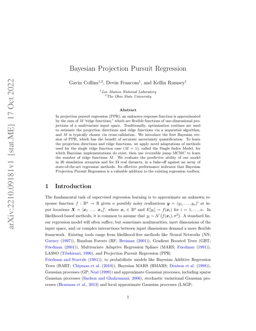 Bayesian Projection Pursuit Regression | DeepAI
