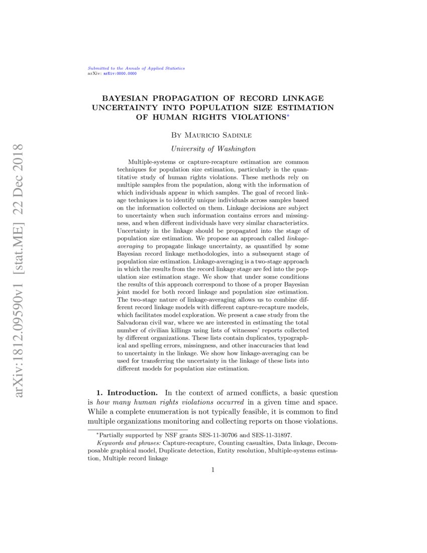 Bayesian Propagation of Record Linkage Uncertainty into Population Size Estimation of Human ...
