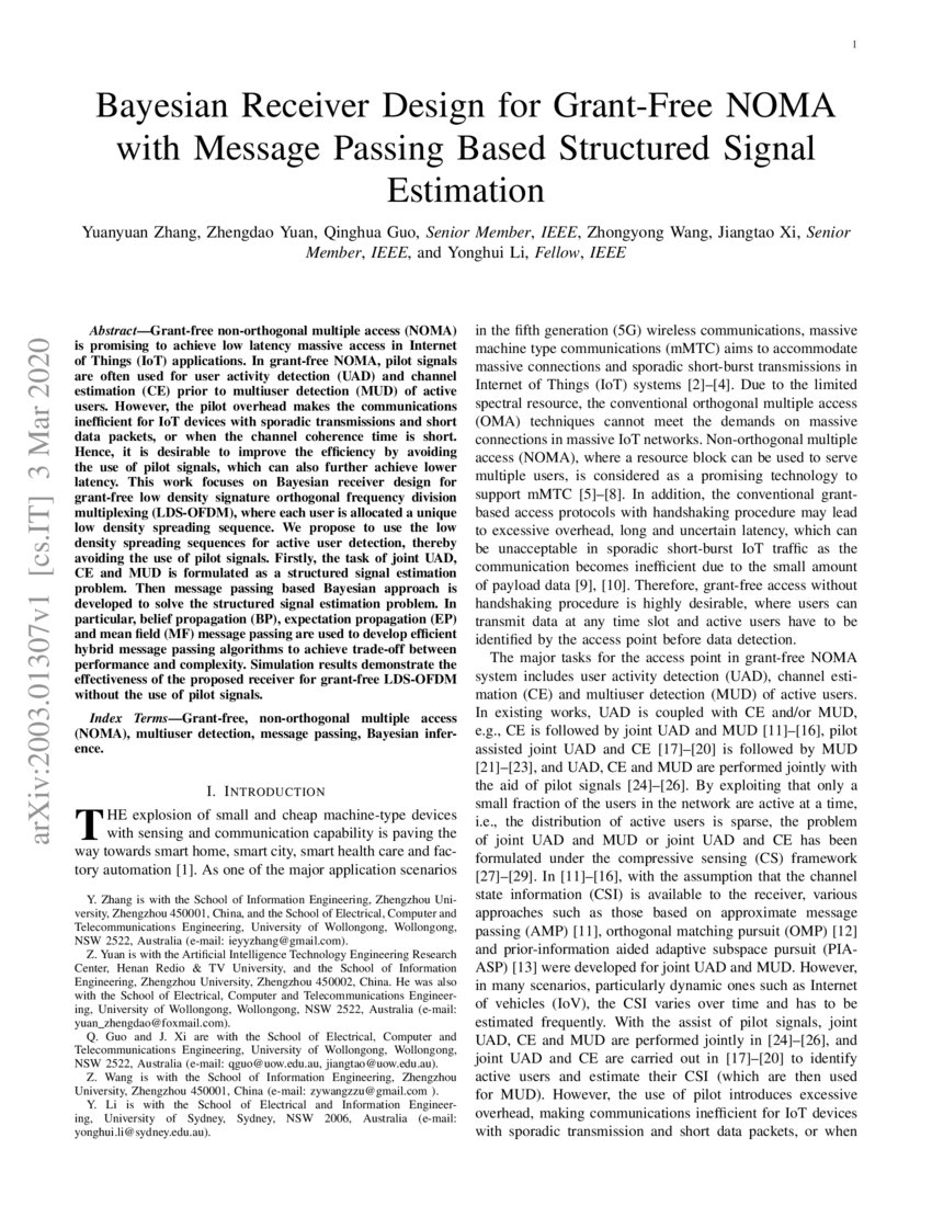 Bayesian Receiver Design for Grant-Free NOMA with Message Passing Based Structured Signal ...