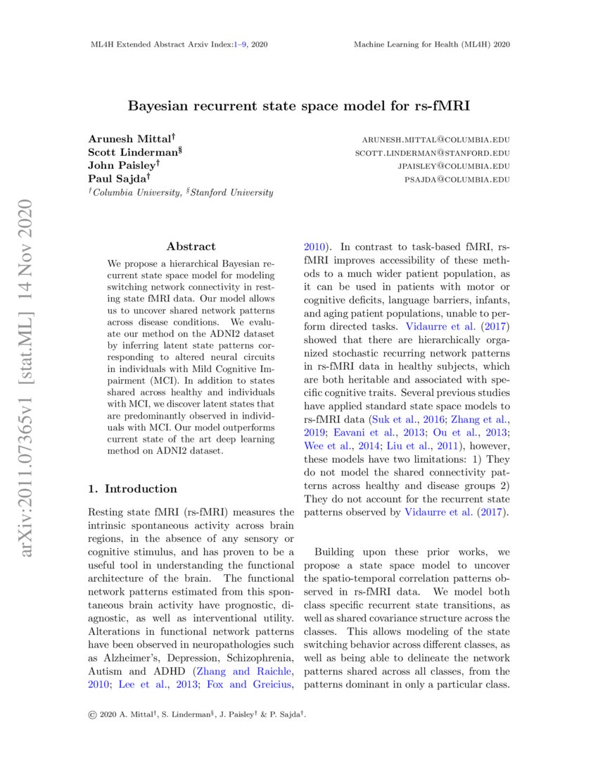 Bayesian recurrent state space model for rs-fMRI | DeepAI