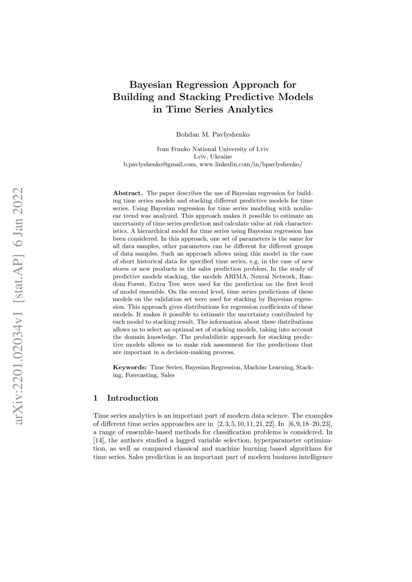 Bayesian Regression Approach For Building And Stacking Predictive