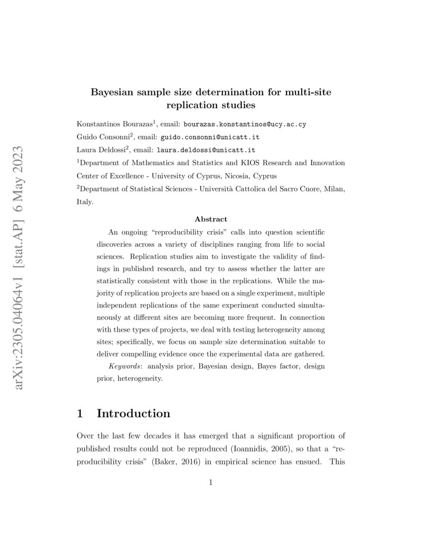 Bayesian sample size determination for multi-site replication studies | DeepAI