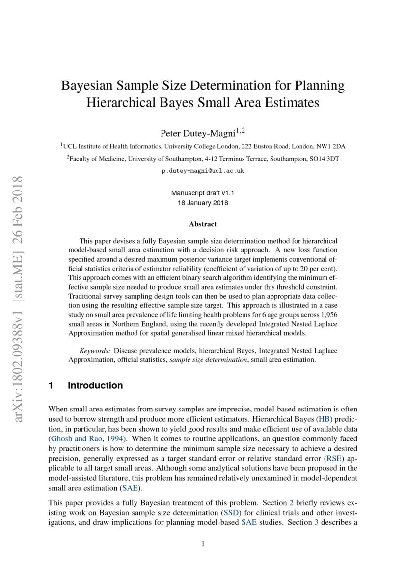 Bayesian Sample Size Determination for Planning Hierarchical Bayes ...