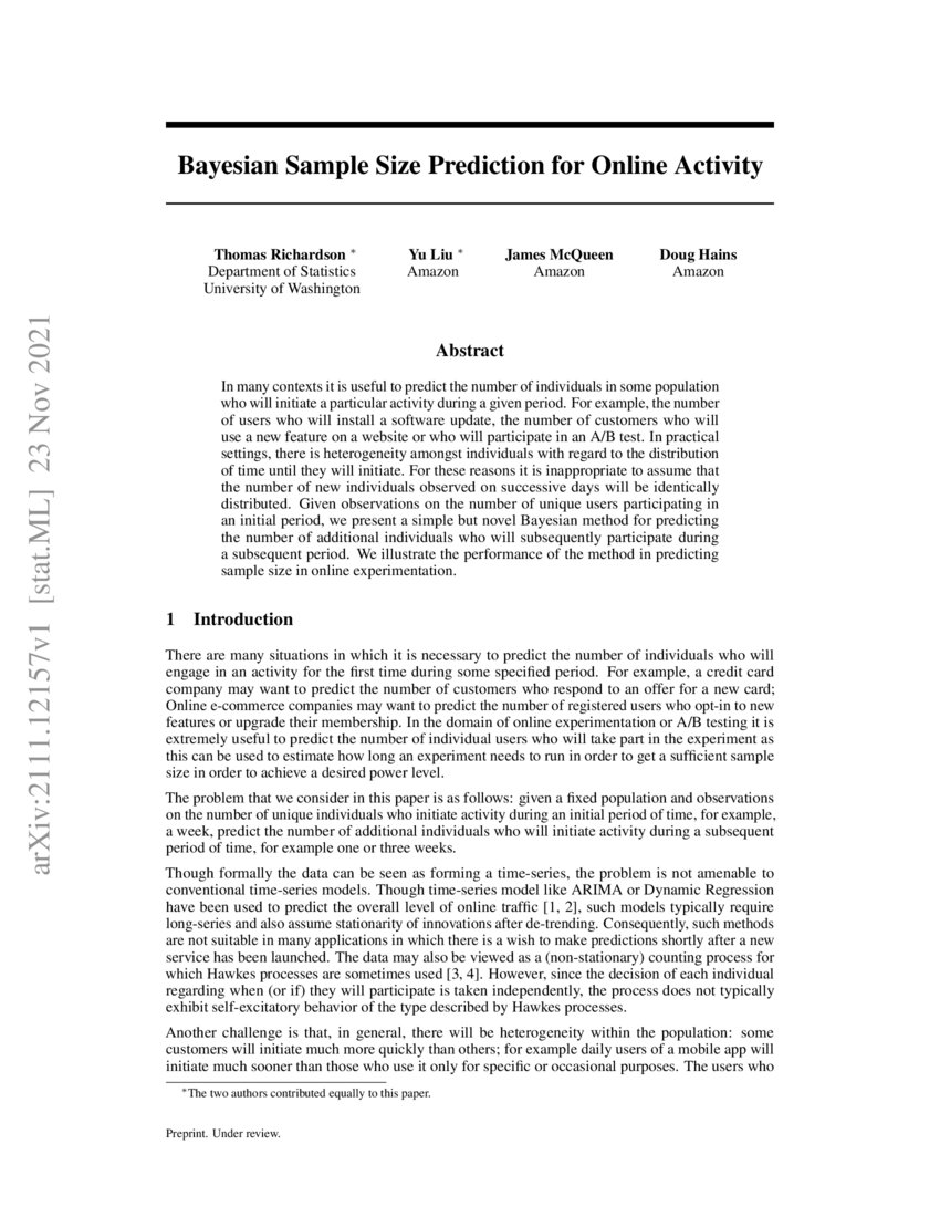 Bayesian Sample Size Prediction For Online Activity Deepai