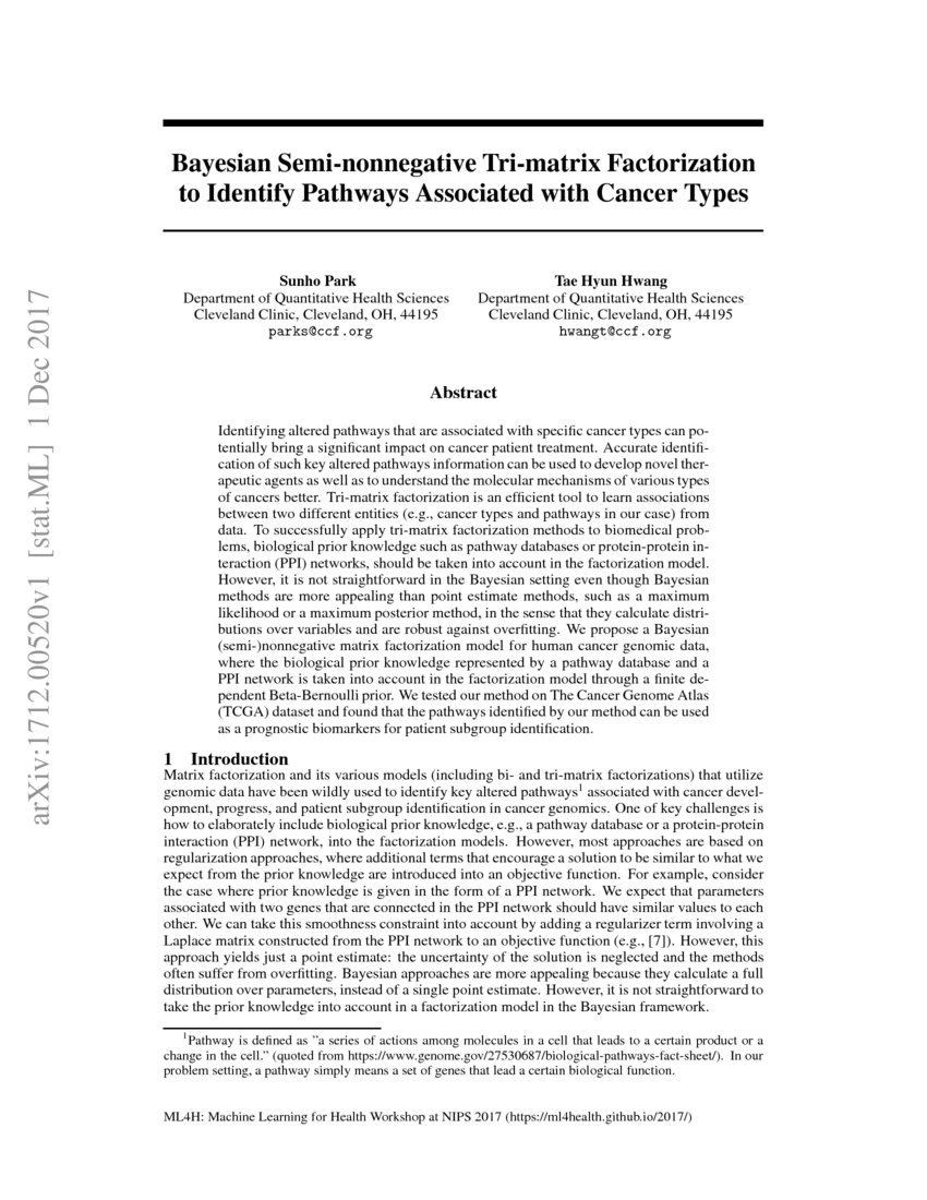 Bayesian Semi-nonnegative Tri-matrix Factorization to Identify Pathways Associated with Cancer ...