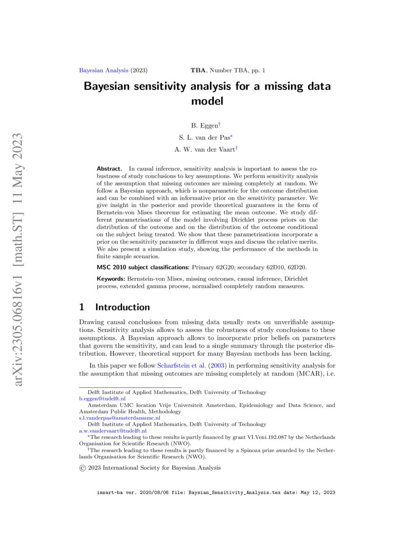 Bayesian Sensitivity Analysis For A Missing Data Model Deepai