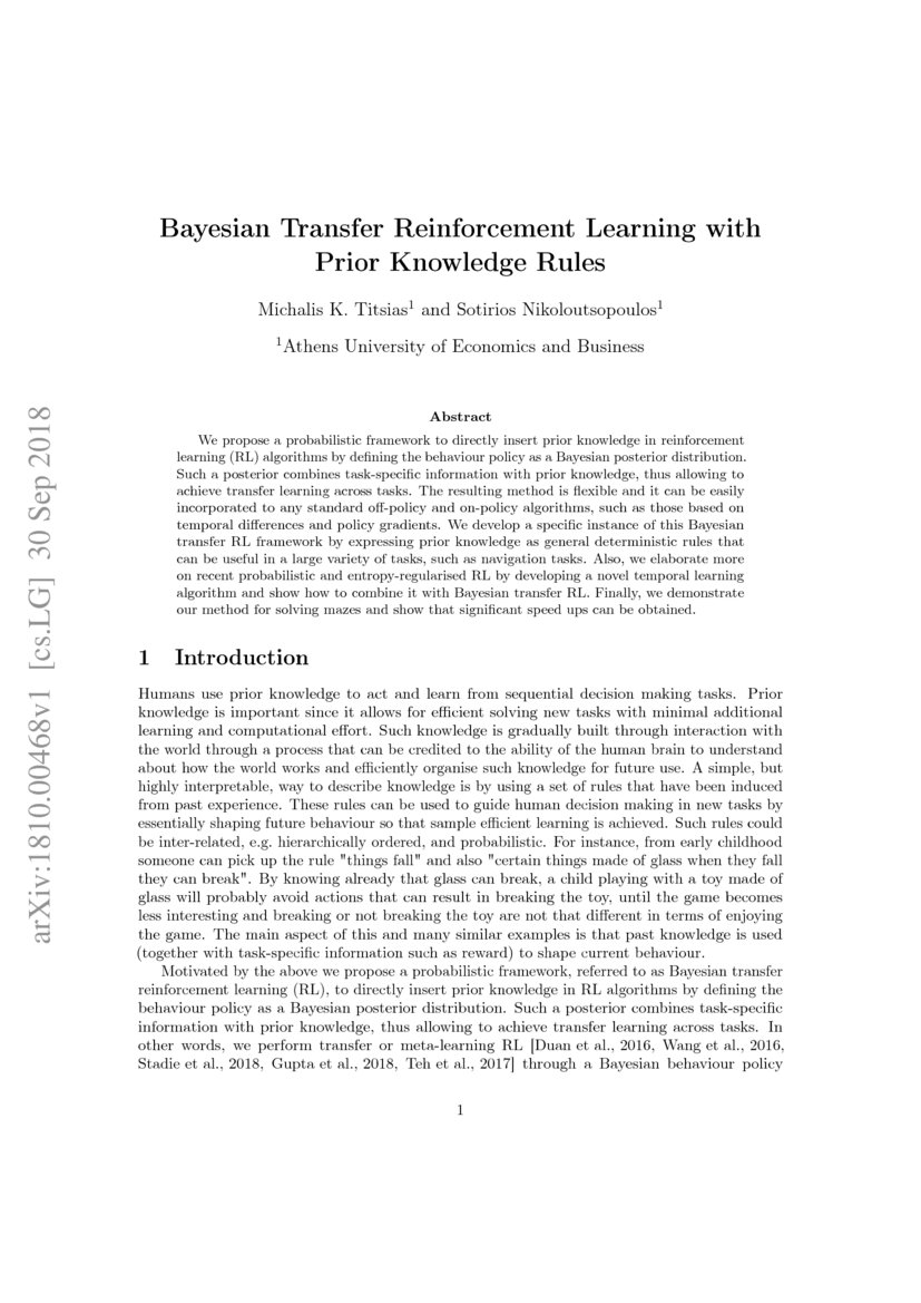 Bayesian Transfer Reinforcement Learning with Prior Knowledge Rules ...