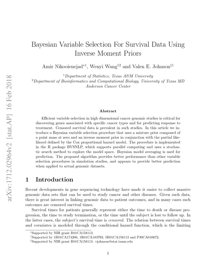 Bayesian Variable Selection For Survival Data Using Inverse Moment Priors Deepai
